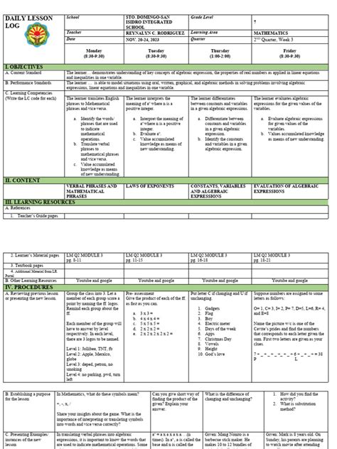 Math 7 Q2 Week 3 Pdf Variable Mathematics Mathematics