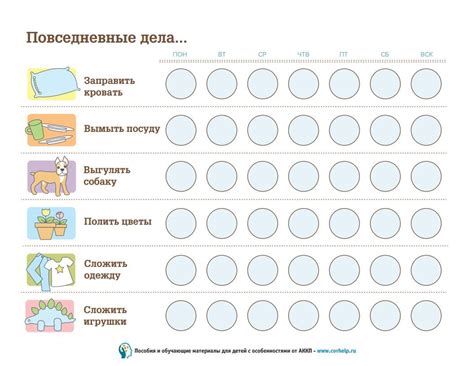 Красочный список домашних дел для ребенка с возможностью делать отметки об их выполнении Не