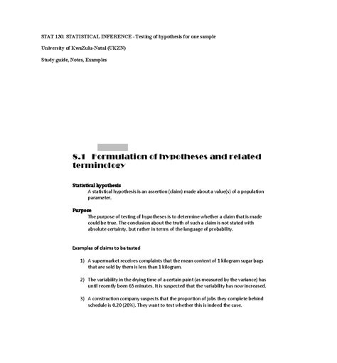 Stat 130 Statistical Inference Stat 130 Statistical Inference