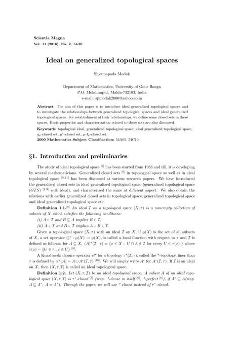 Pdf Ideal On Generalized Topological Spaces