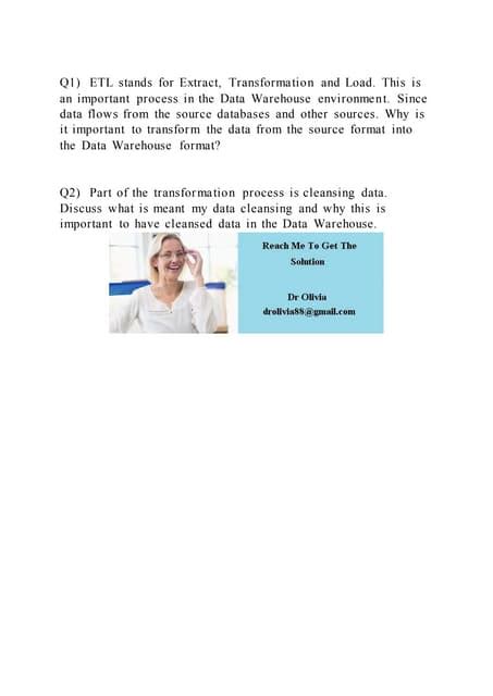 Q1 Etl Stands For Extract Transformation And Load This Is An Imp