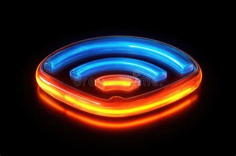 Neon Wifi Symbol Glowing In Dark Background Representing Wireless Network Connection Stock