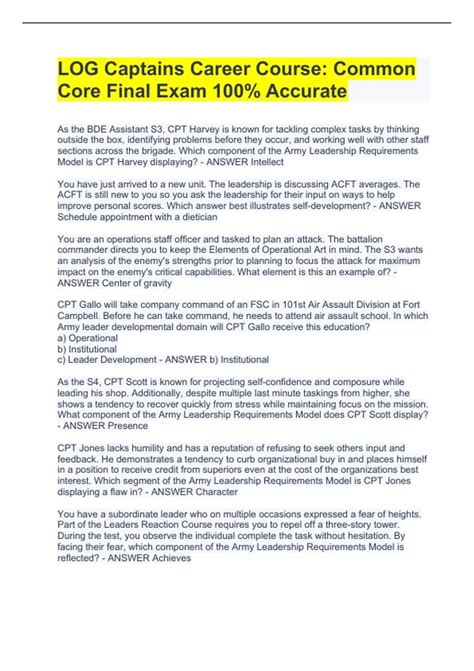 Log Captains Career Course Common Core Final Exam 100 Accurate Captains Career Course