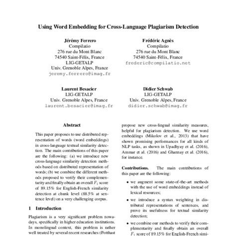 Using Word Embedding For Cross Language Plagiarism Detection Acl
