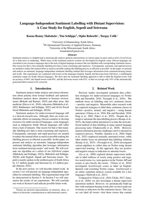Pdf Language Independent Sentiment Labelling With Distant Supervision