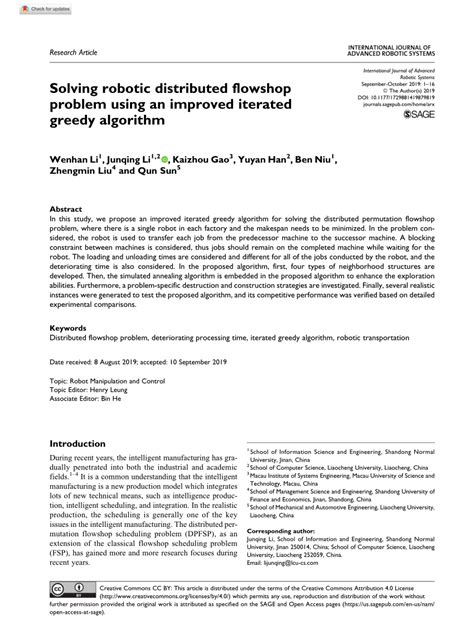 Pdf Solving Robotic Distributed Flowshop Problem Using An Improved
