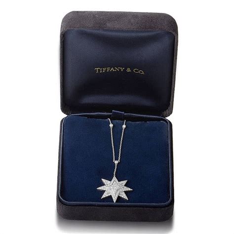 Tiffany And Co Diamond Platinum Eight Point Star Pendant Necklace At