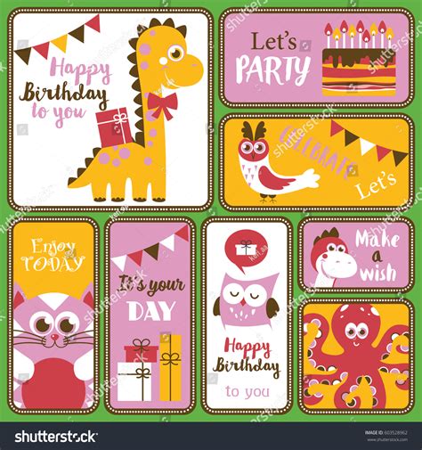 Cute Happy Birthday Stickers Set Vector Stock Vector Royalty Free