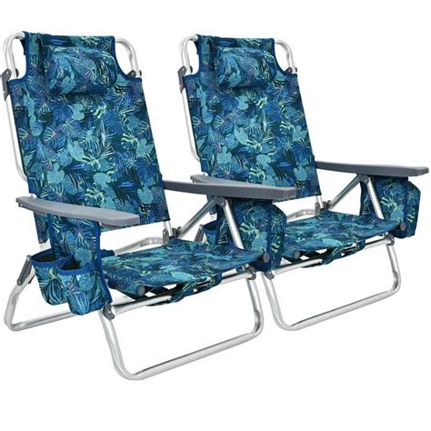 Demifill 2 Pack Folding Backpack Beach Chair Reclining Chairs With 5
