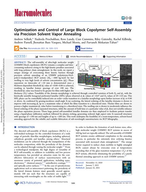 Pdf Optimization And Control Of Large Block Copolymer Self Assembly Via Precision Solvent