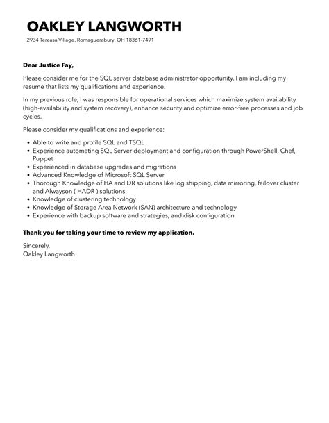 Sql Server Database Administrator Cover Letter Velvet Jobs