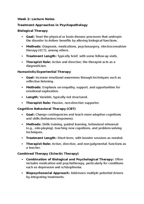Week 2 Lecture Notes Week 2 Lecture Notes Treatment Approaches In