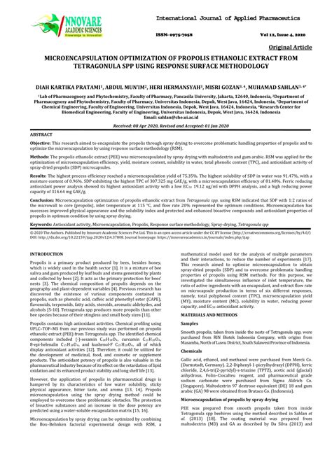Pdf Microencapsulation Optimization Of Propolis Ethanolic Extract