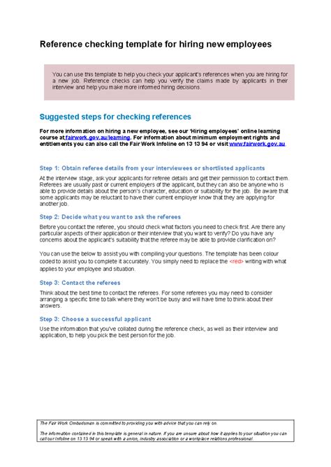 Reference Checking Form Reference Checking Template For Hiring New