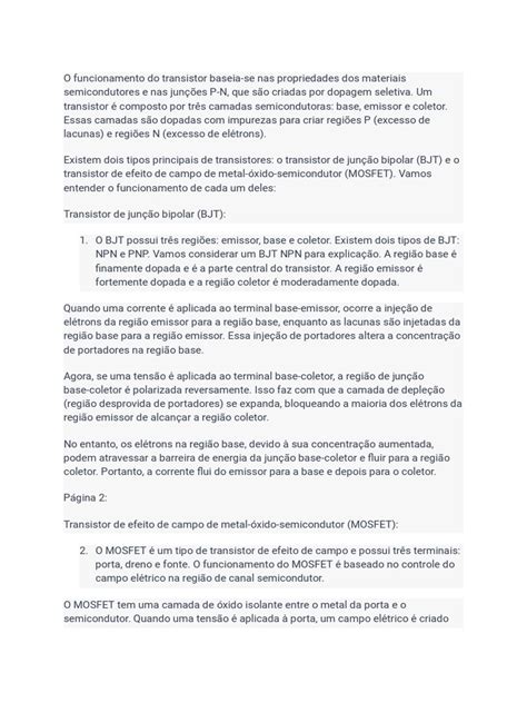 Funcionamento Do Transistor Pdf Mosfet Semicondutores