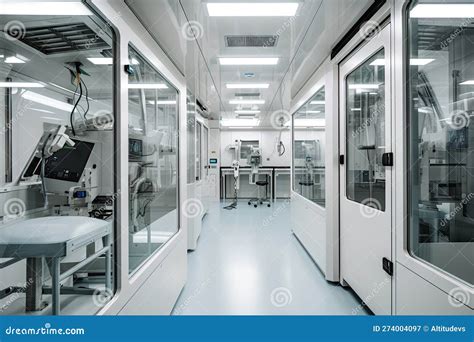 Cleanroom With Robotic Arm Providing Close Up View Of Sterile Environment Stock Illustration
