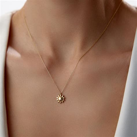 Gold Sun Necklace 14k Solid Gold Sun Pendant Solar Celestial Sun
