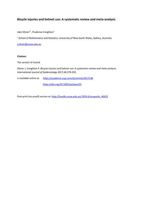 PDF Bicycle Injuries And Helmet Use A Systematic Review And Meta