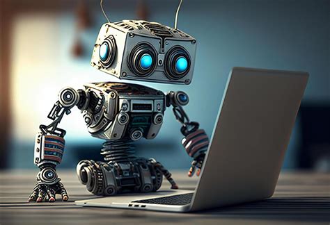 Robot Working On Laptop Computer Artificial Intelligence Concept 3d Rendering 22255561 Stock