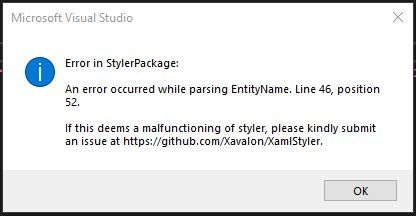 Error In StylerPackage Regarding Issue Xavalon XamlStyler GitHub