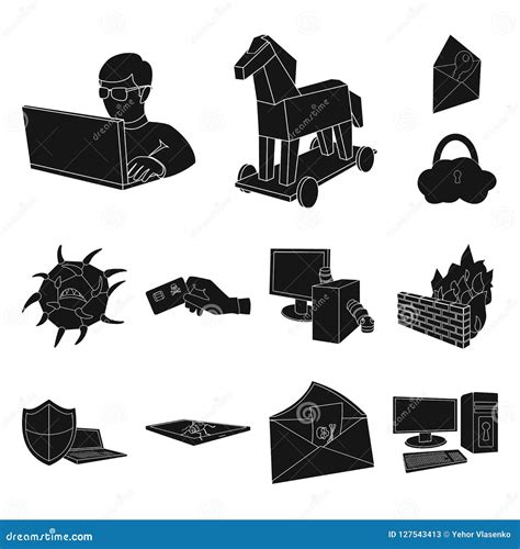 Hacker And Hacking Black Icons In Set Collection For Design Hacker And