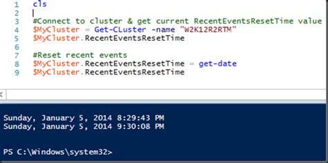 Windows Server 2012 R2 Cluster Reset Recent Events With Powershell