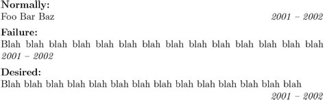 Horizontal Alignment Bump Right Aligned Text To Next Line If No Room TeX LaTeX Stack Exchange