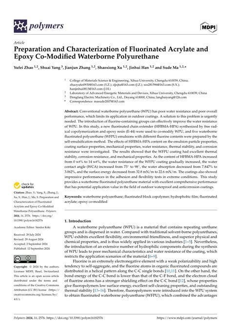 Pdf Preparation And Characterization Of Fluorinated Acrylate And Epoxy Co Modified Waterborne