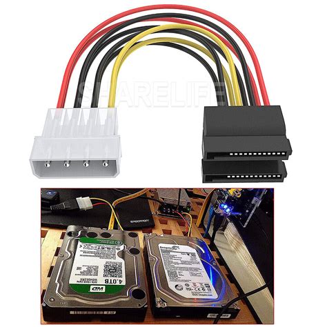 4 Pin IDE Molex to 2 SATA Power Cable Splitter Adapter 1 Male to 2 ...