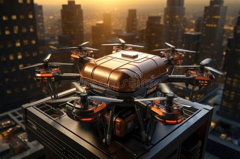 Advanced Drone Technology Streamlines Urban Parcel Delivery Drones Hover Over A Bustling
