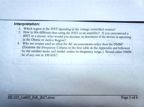 Solved Interpretation 1 Which Region Is The Jfet Operating In The