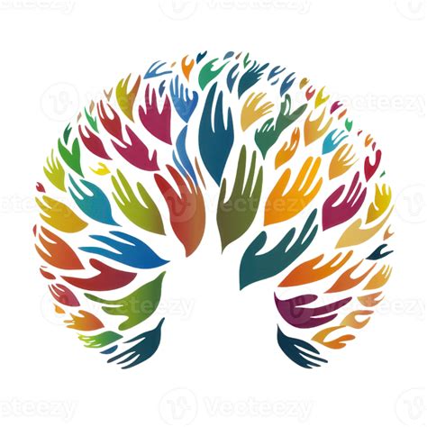 Colorful Handprint Tree Symbolizes Unity And Diversity With An Array Of Vibrant Hands Forming A