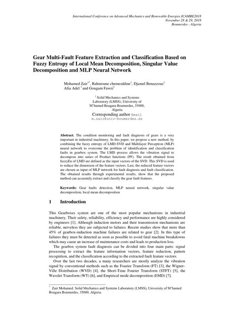 Pdf Gear Multi Fault Feature Extraction And Classification Based On