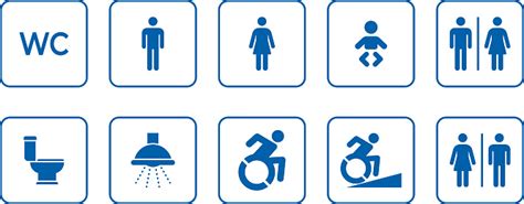 화장실 벡터 아이콘입니다 화장실 기호 여자 화장실 남자 장애인 아기 아이콘과 함께 화장실 기호 기호의 인쇄 가능한 스티커 화장실 욕실 및 탈의실 간판 Wc 도어 플레이트