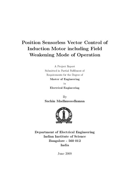 Pdf Position Sensorless Vector Control Of Induction Motor Including Field Weakening Mode Of