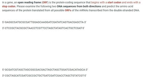 In A Gene An Open Reading Frame Orf Is The