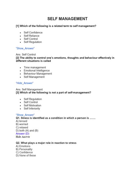 Self Management Pdf Pdf Emotional Self Regulation Stress Biology
