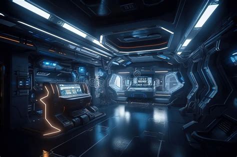 Control Room In Spacecraft Interior Of Spaceship Or Space Station Generative Ai Stock Image