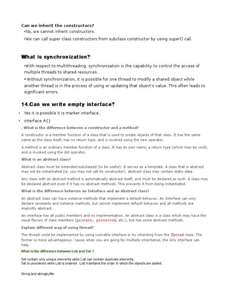What Is Synchronization Can We Inherit The Constructors Pdf Class Computer Programming