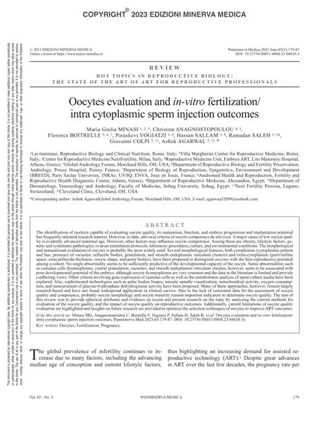 PDF Oocytes Evaluation And In Vitro Fertilization Intra Cytoplasmic Sperm Injection Outcomes