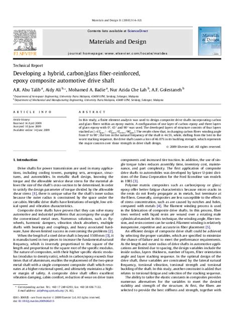 Pdf Developing A Hybrid Carbonglass Fiber Reinforced Epoxy Composite Automotive Drive Shaft