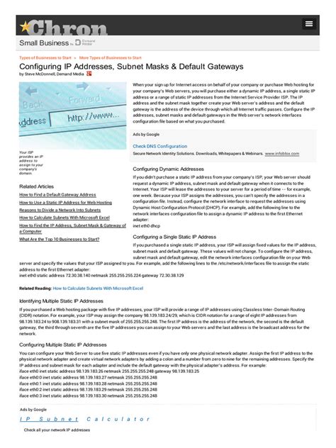 Configuring Ip Addresses Subnet Masks And Default Gateways Pdf Ip