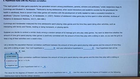 Solved S Hypothesis Tests With The Pearson Correlation The