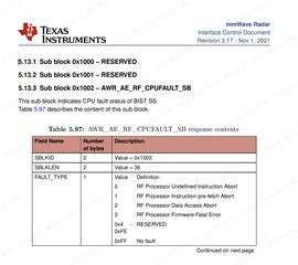 AWR EVM AWR Unknown RL RF AE CPUFAULT SB Faults Occurring During Operation Sensors