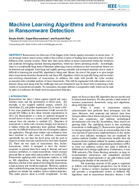 Pdf Machine Learning Algorithms And Frameworks In Ransomware Detection