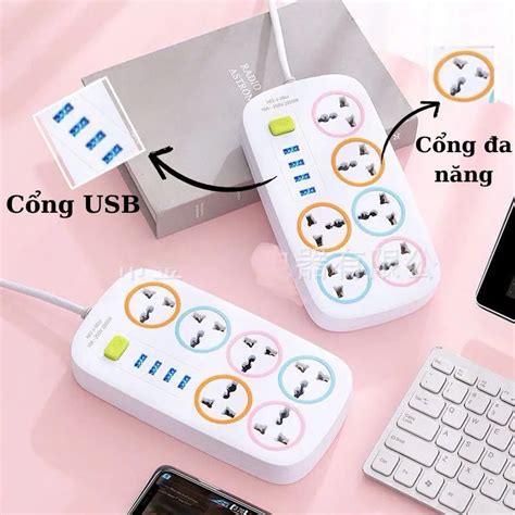 Ổ Cắm Điện Đa Năng 2500w Tích Hợp 4 Cổng Usb Thiết Kế Hiện Đại Chống
