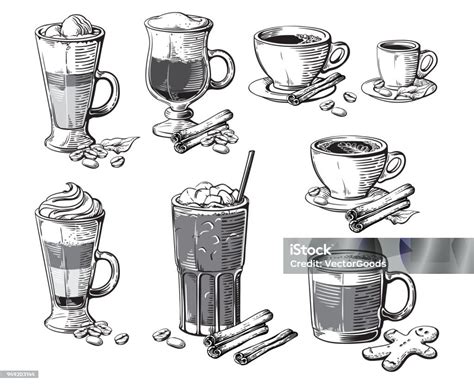 고립 된 다른 커피 음료입니다 에스프레소 마 키 아 토 모카 초콜릿 Ristretto 아일랜드 코코아 프라 페 Glace 아메리카 노 라 떼 카푸치노 커피 마실 것에 대한