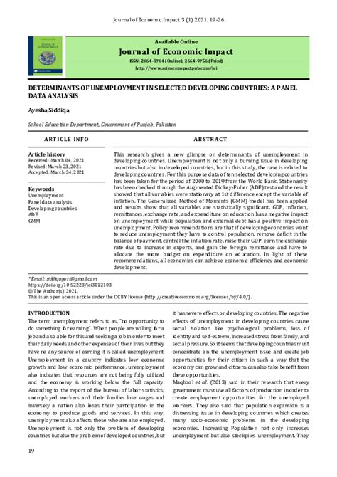 Pdf Determinants Of Unemployment In Selected Developing Countries A Panel Data Analysis