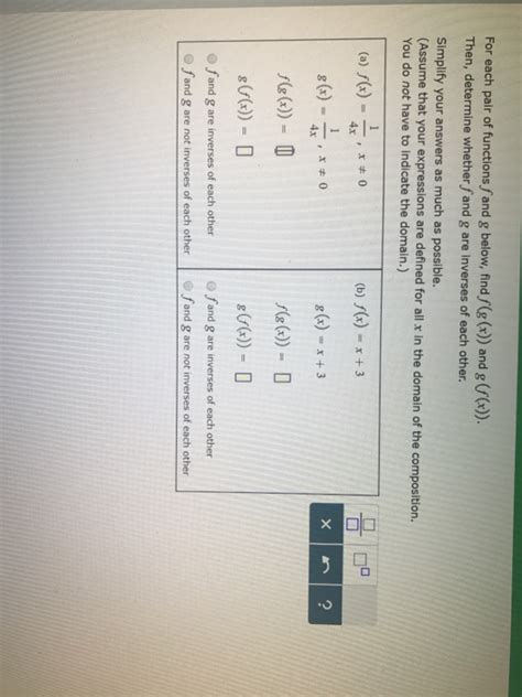 solved for each pair of functions and g below find and