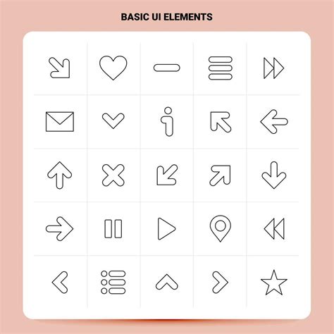 Outline 25 Basic Ui Elements Icon Set Vector Line Style Design Black Icons Set Linear Pictogram